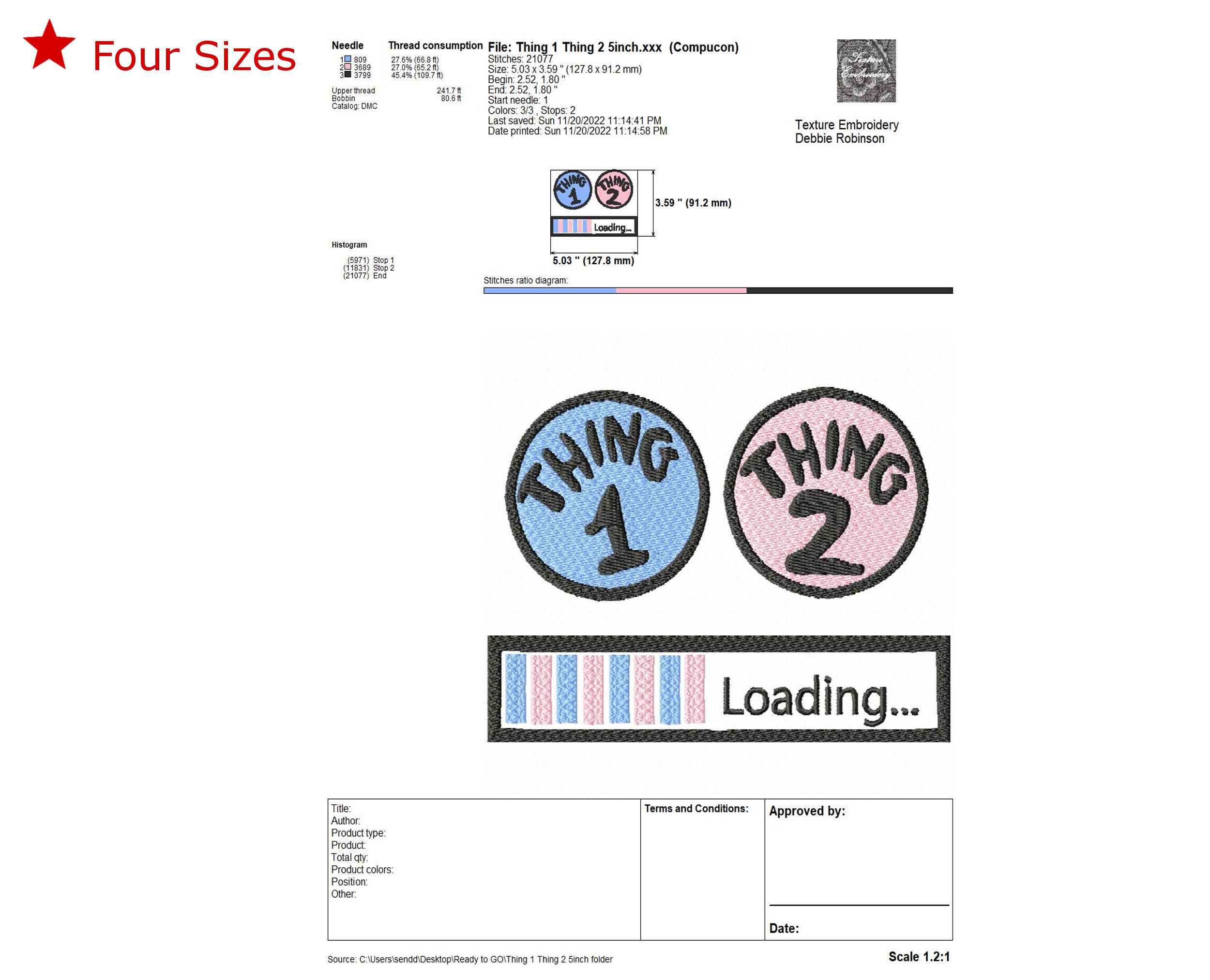 Thing 1 Thing 2 Machine Embroidery Design, Four Sizes Included, Instant ...