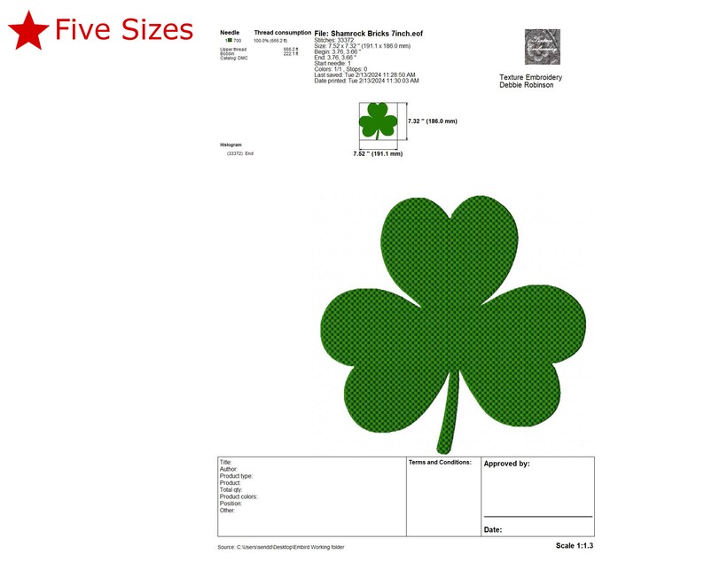 Shamrock Bricks Machine Embroidery Design, Five Sizes Included, Instant ...