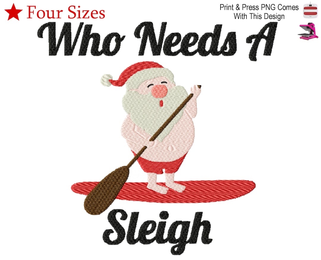 Surf Santa Machine Embroidery Design, Four Sizes Included, Instant ...