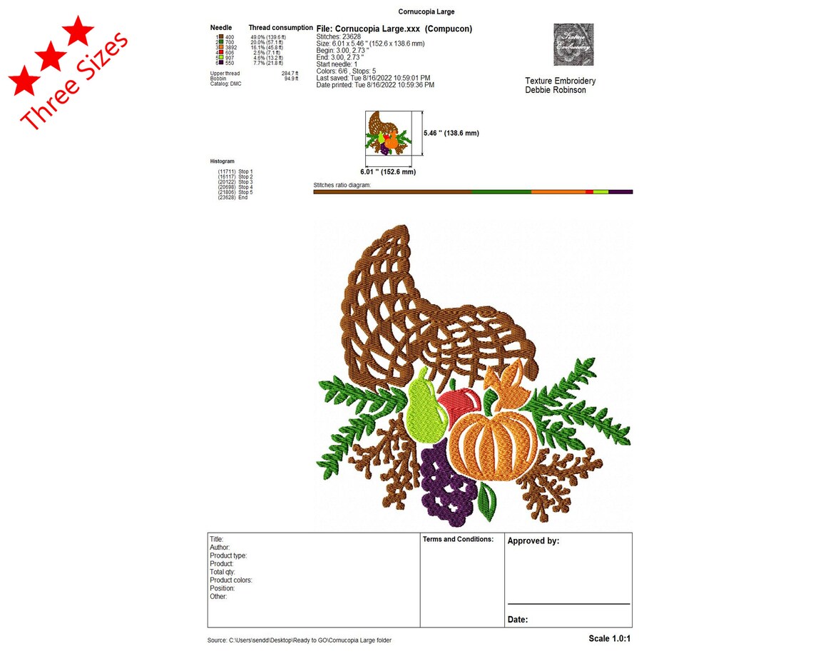 Cornucopia Machine Embroidery Design, Three Sizes Included - Etsy