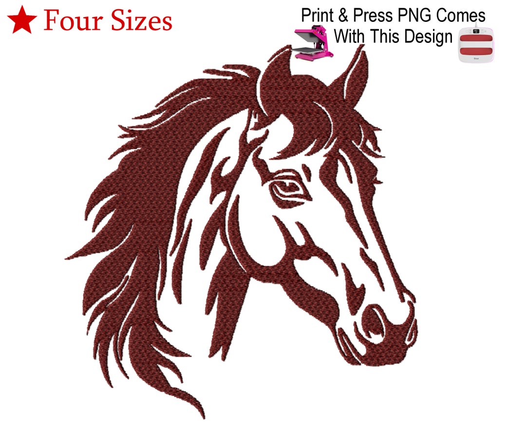 Horse Head Side Machine Embroidery Design, Four Sizes Included, Instant ...