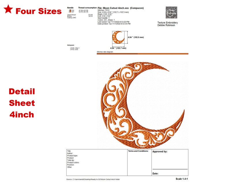 Moon Cutout Machine Embroidery Design, Four Sizes Included, Instant ...