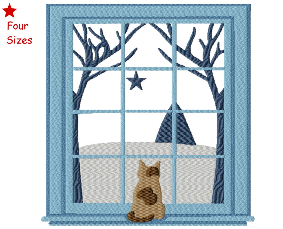 Cat Window Machine Embroidery Design, Four Sizes Included, Instant ...