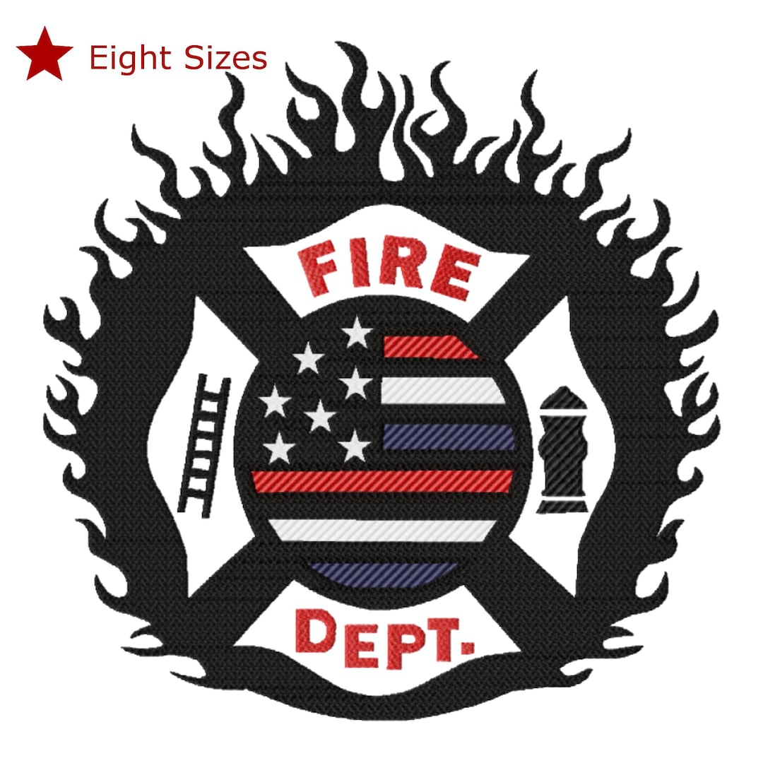 Fire Dept Flag Machine Embroidery Design, Seven Sizes Included, Instant ...