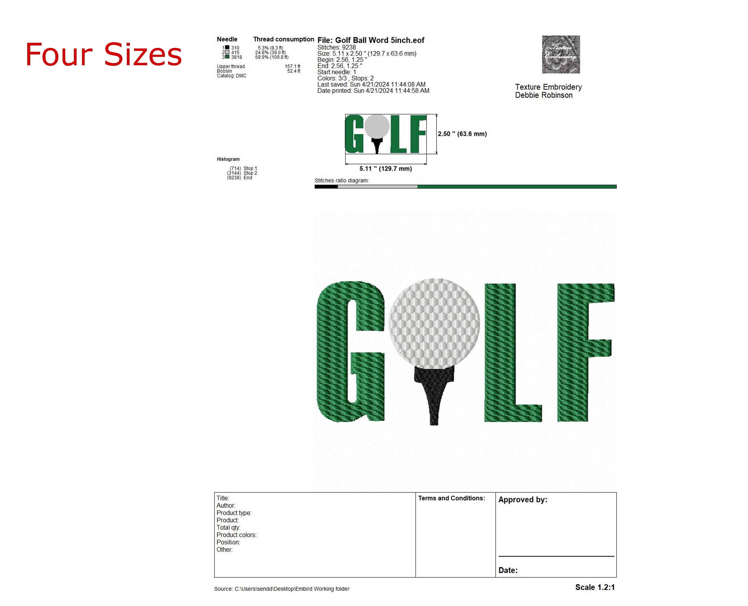 Golf Ball Word Machine Embroidery Design, Four Sizes Included, Instant ...