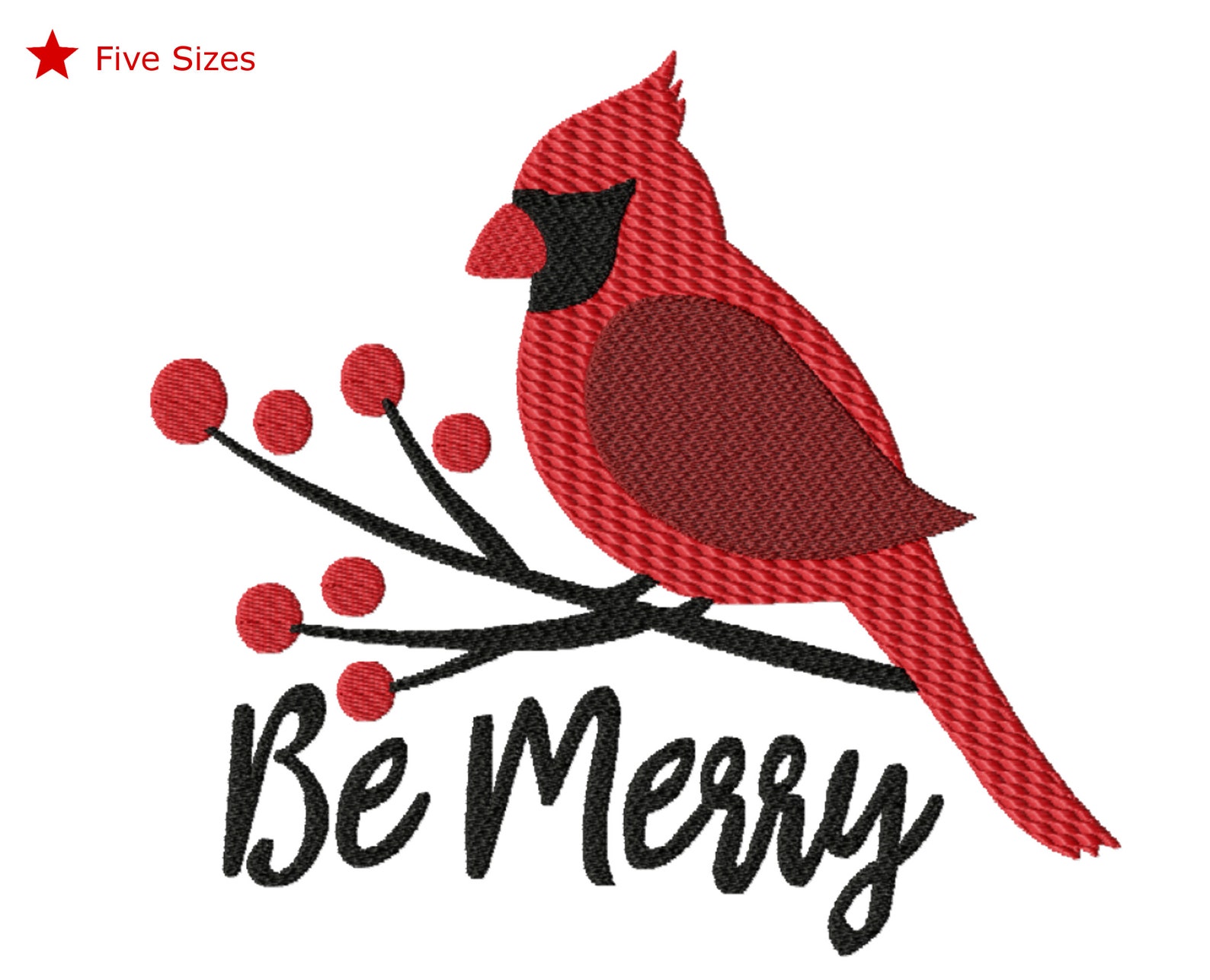 Cardinal Be Merry Machine Embroidery Design, Five Sizes Included - Etsy