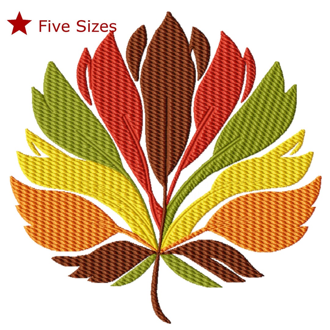 Single Leaf Machine Embroidery Design, Five Sizes Included, Instant ...