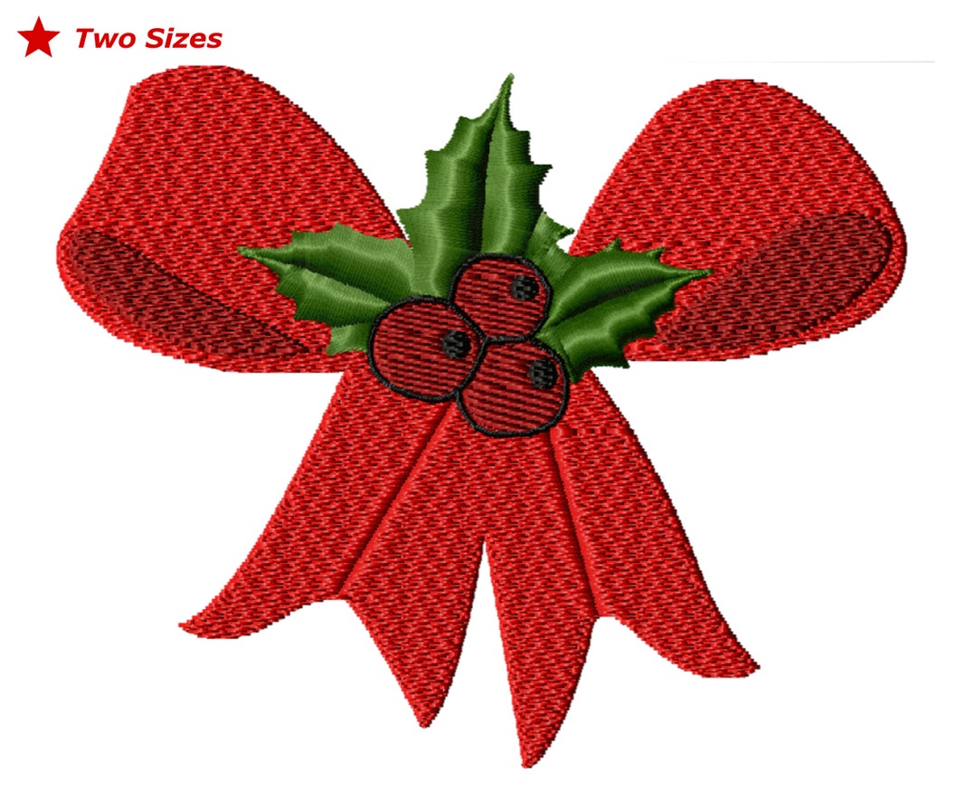 Holly Bow Machine Embroidery Design, Two Sizes Included - Etsy