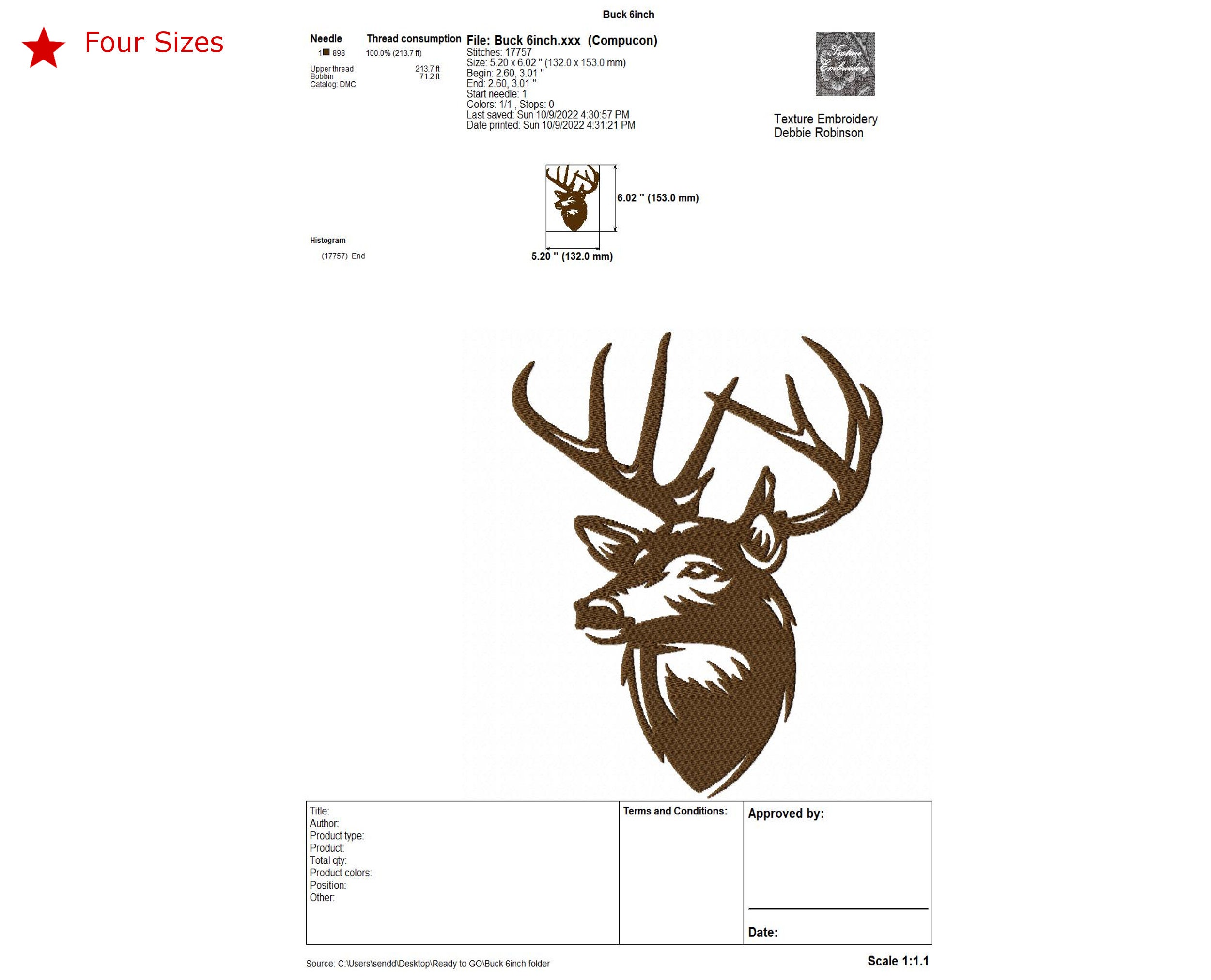 Buck Machine Embroidery Design, Four Sizes Included, Instant Download ...