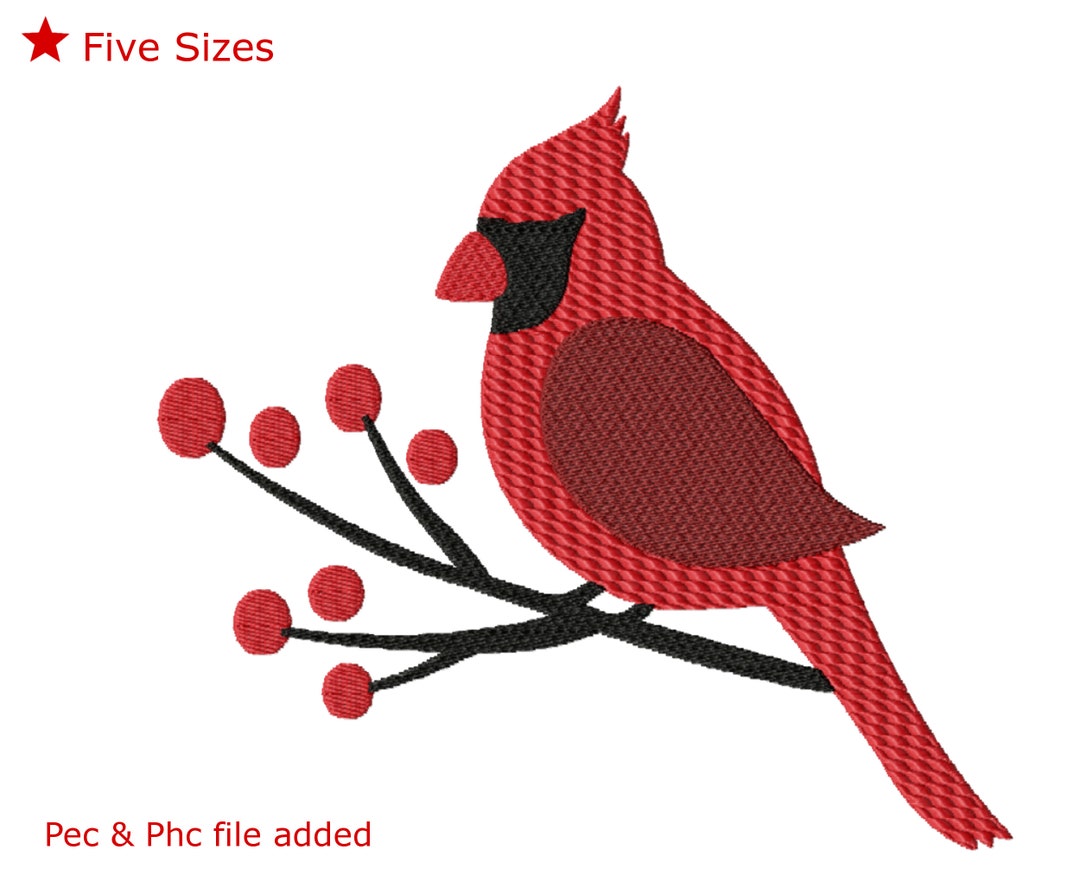 Cardinal Plain Machine Embroidery Design, Five Sizes Included, Instant ...