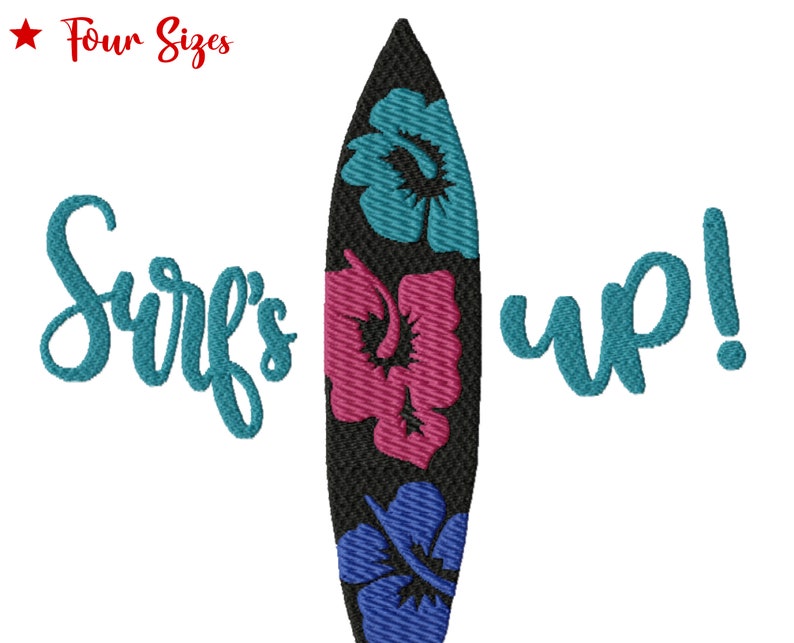 Surfs up Machine Embroidery Design, Four Sizes Included, Instant ...