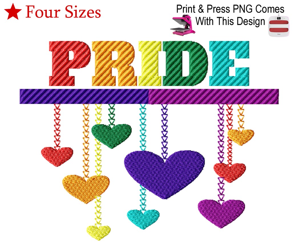 Pride String Hearts Machine Embroidery Design, Four Sizes Included ...