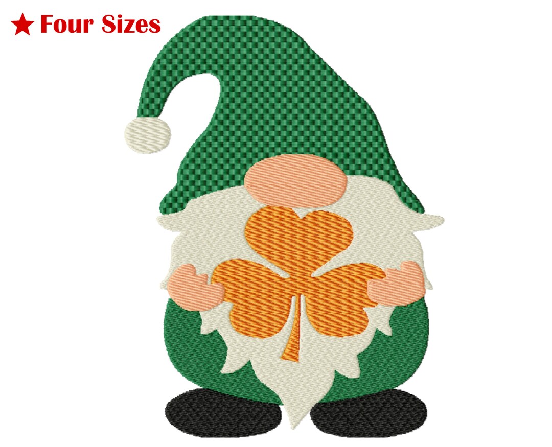 Shamrock Gnome Machine Embroidery Design, Four Sizes Included, Instant ...
