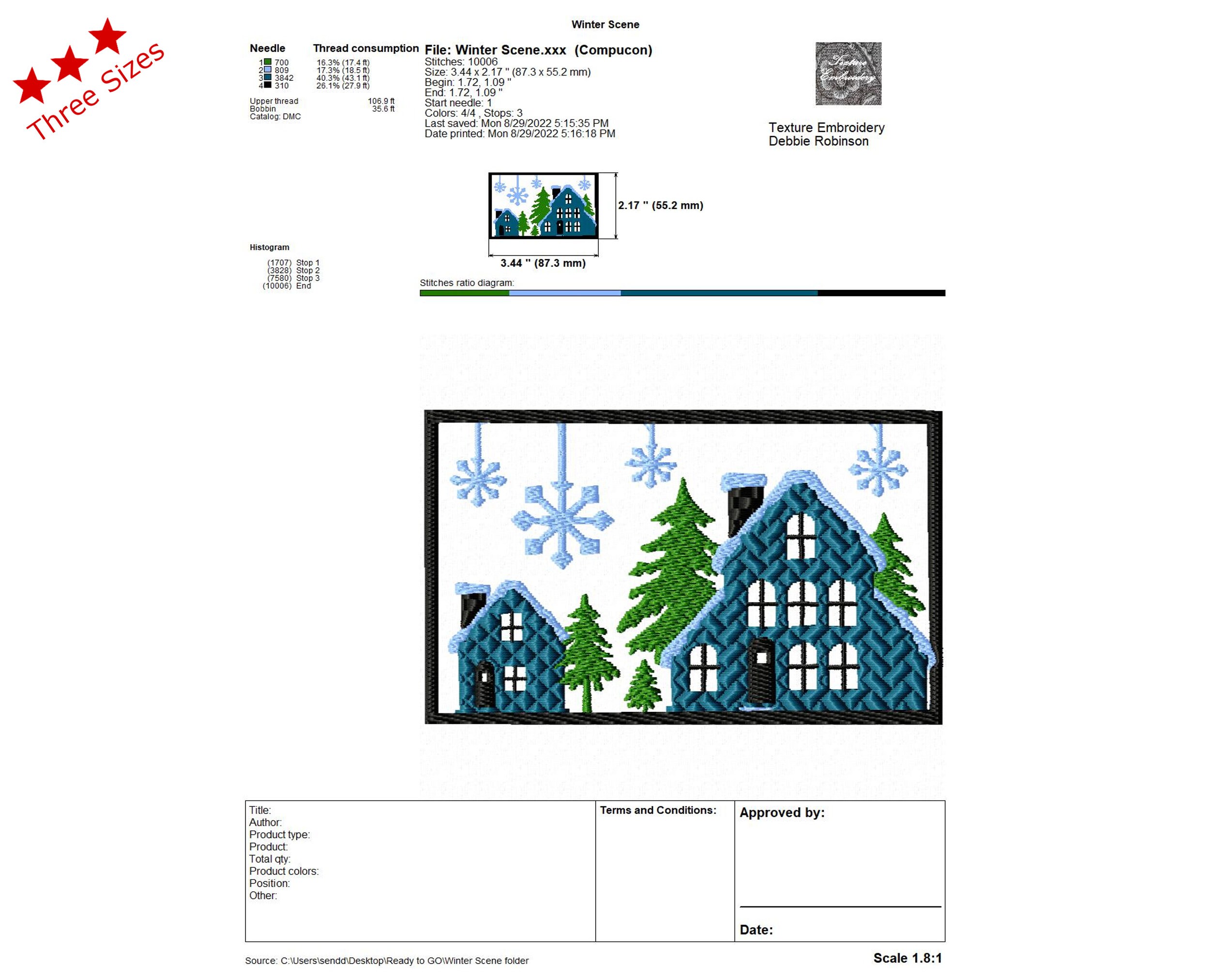 Winter Scene Machine Embroidery Design Three Sizes Included - Etsy