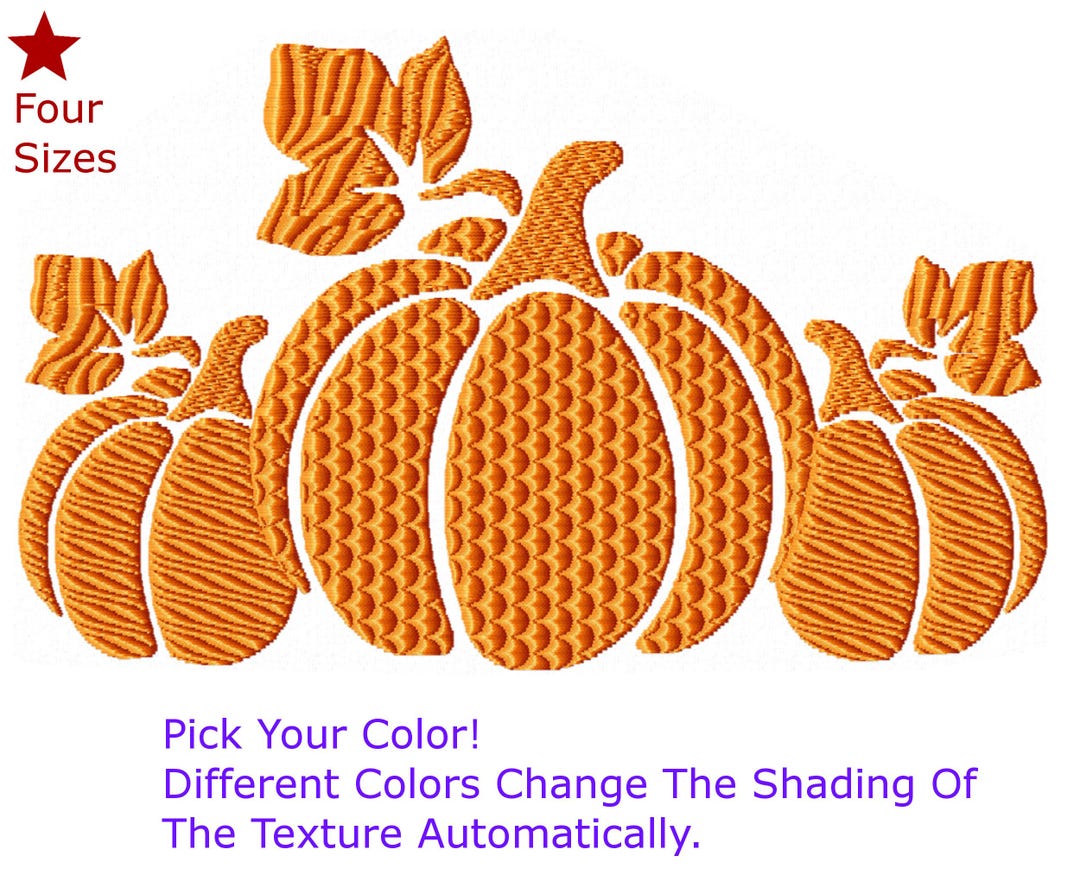 Simple Three Pumpkin Machine Embroidery Design, Four Sizes Included ...