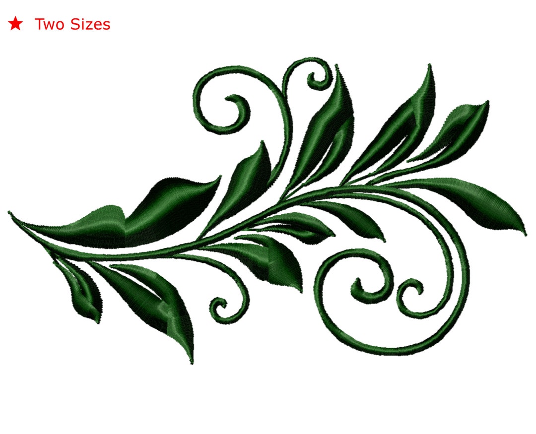 Leaf Swirl Machine Embroidery Design, Two Sizes Included, Instant ...