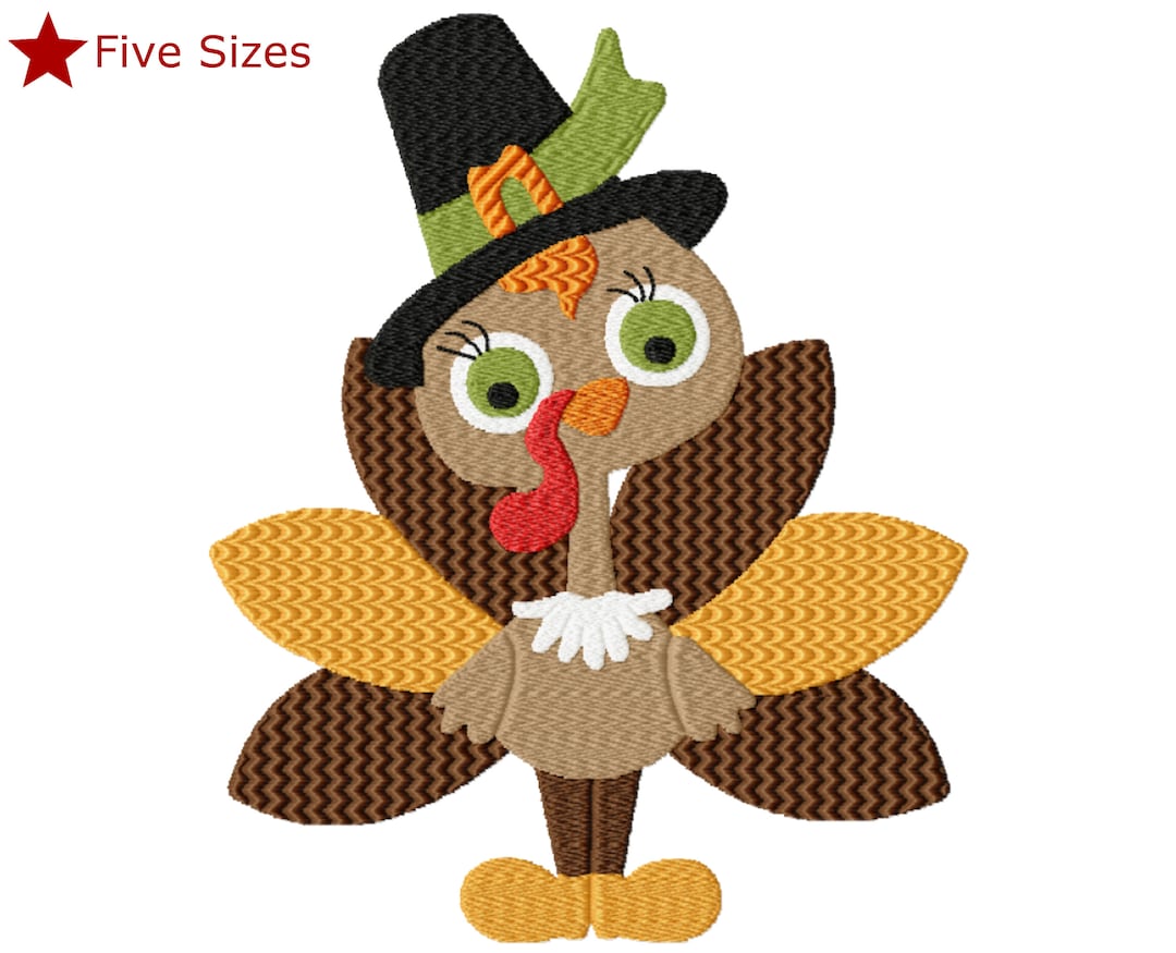 Cute Little Turkey Machine Embroidery Design, Five Sizes Included ...