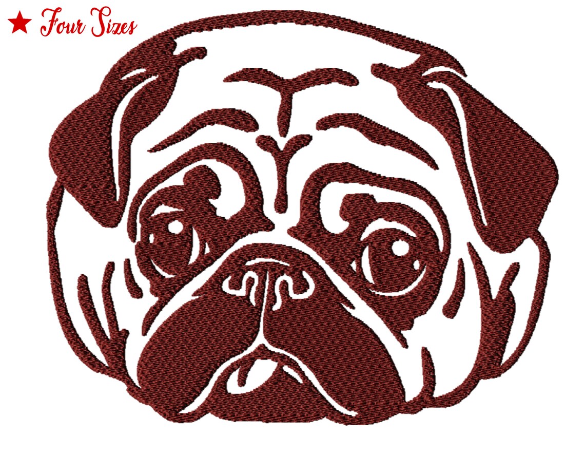 Pug Machine Embroidery Design Four Sizes Included Instant - Etsy