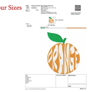 Orange Machine Embroidery Design, Four Sizes Included, Instant Download ...
