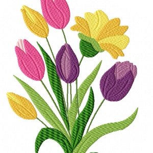 Tulip Bouquet Machine Embroidery Design, Four Sizes Included, Instant ...