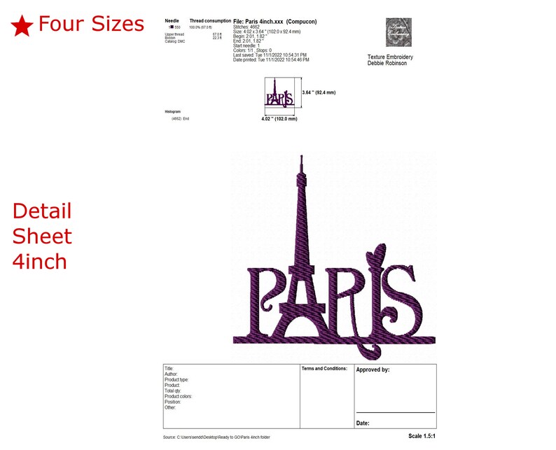 Paris Machine Embroidery Design, Four Sizes Included, Instant Download ...