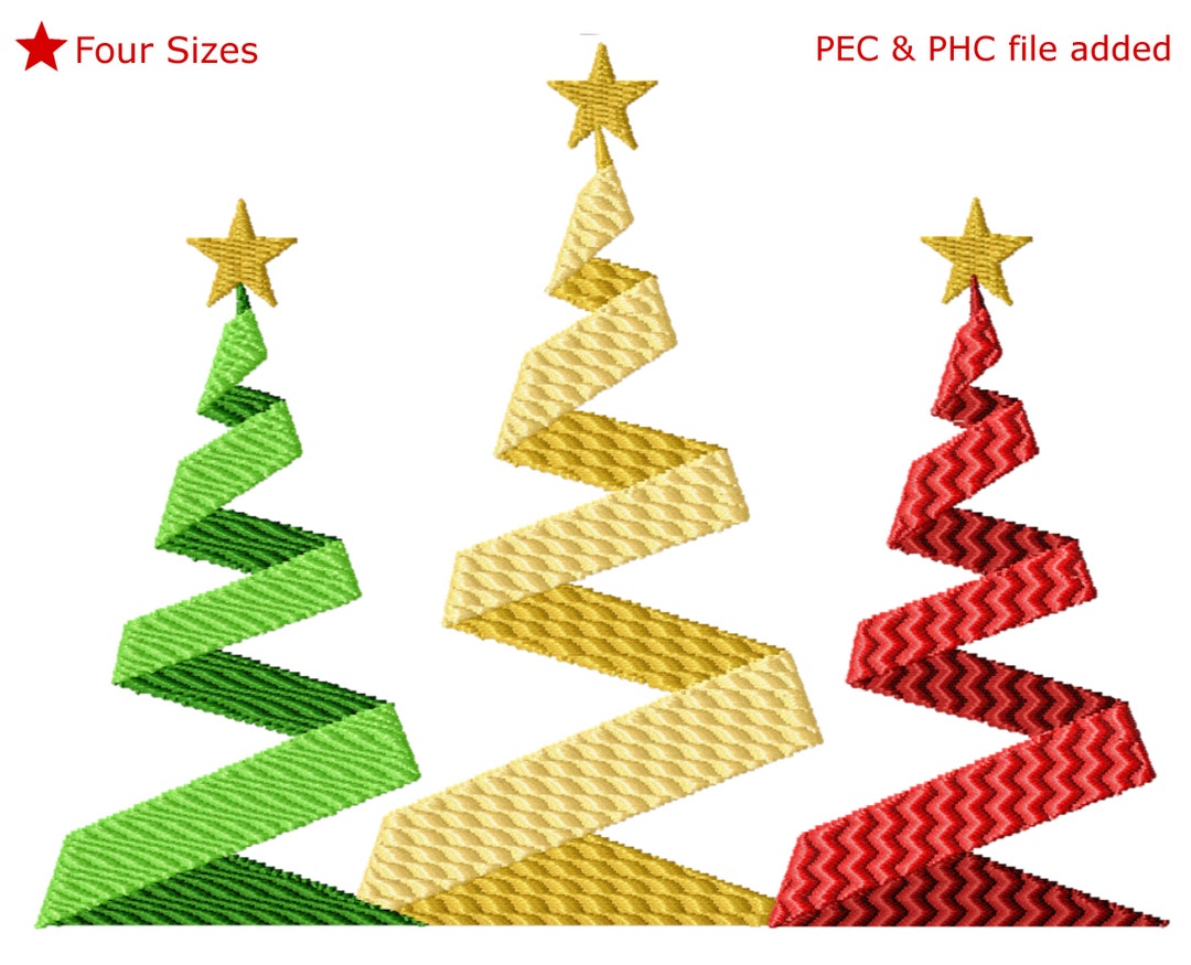 Ribbon Trees Machine Embroidery Design, Four Sizes Included, Instant ...