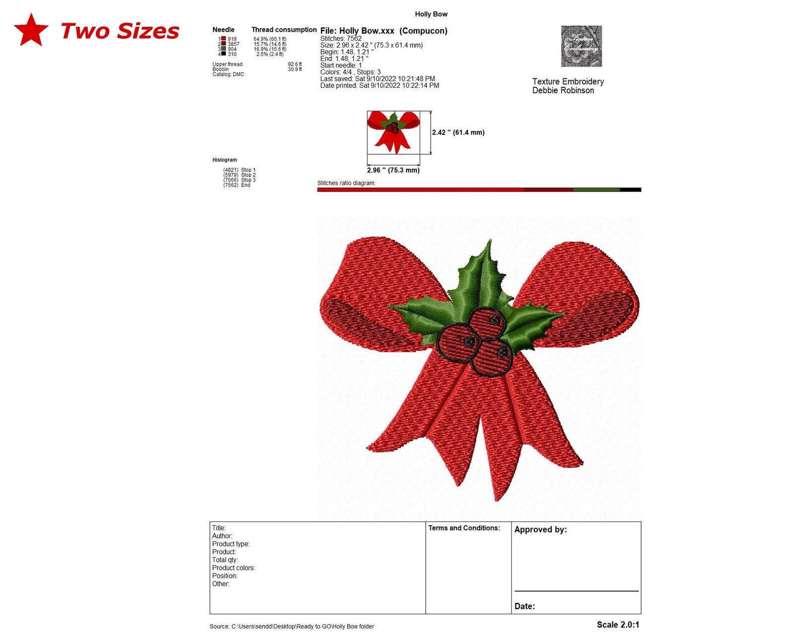 Holly Bow Machine Embroidery Design Two Sizes Included - Etsy