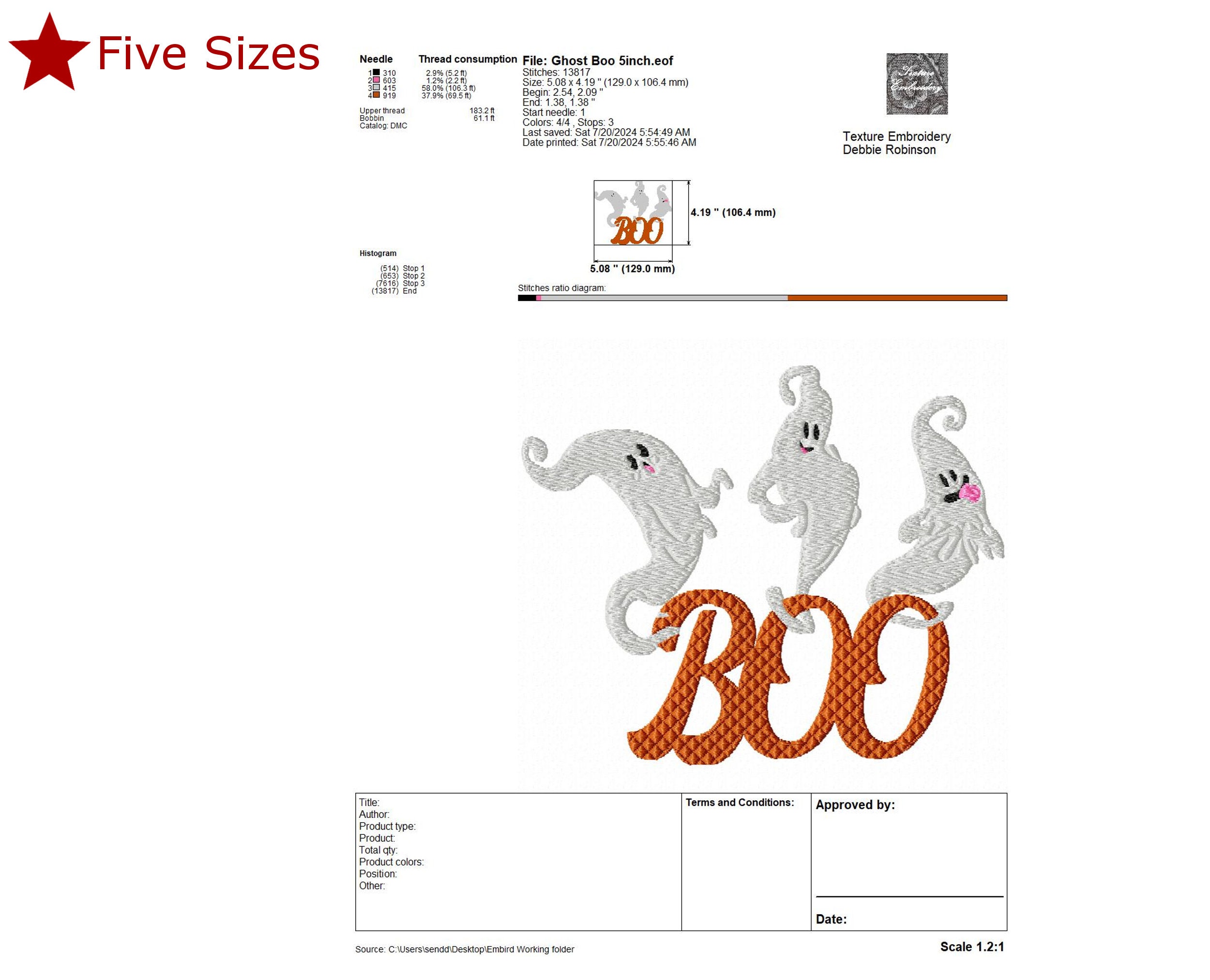 Ghost Boo Machine Embroidery Design, Five Sizes Included, Instant ...