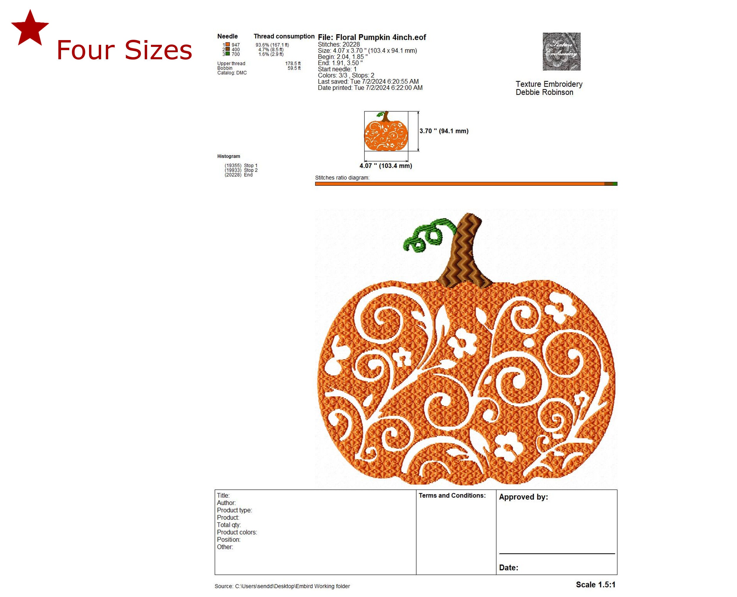Floral Pumpkin Machine Embroidery Design, Four Sizes Included, Instant ...
