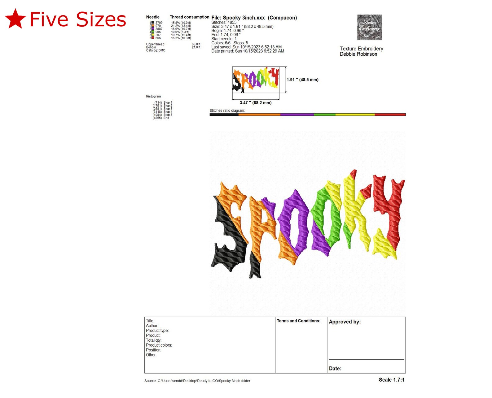 Spooky Machine Embroidery Design, Five Sizes Included, Instant Download ...