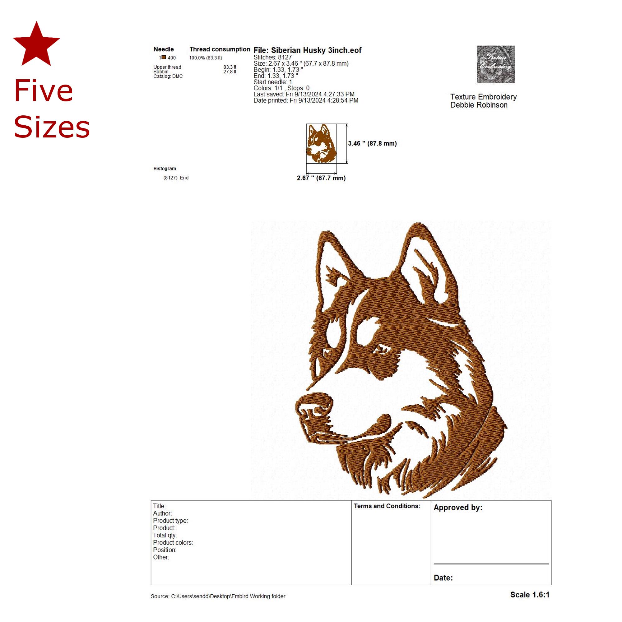 Siberian Husky Machine Embroidery Design, Five Sizes Included, Instant ...