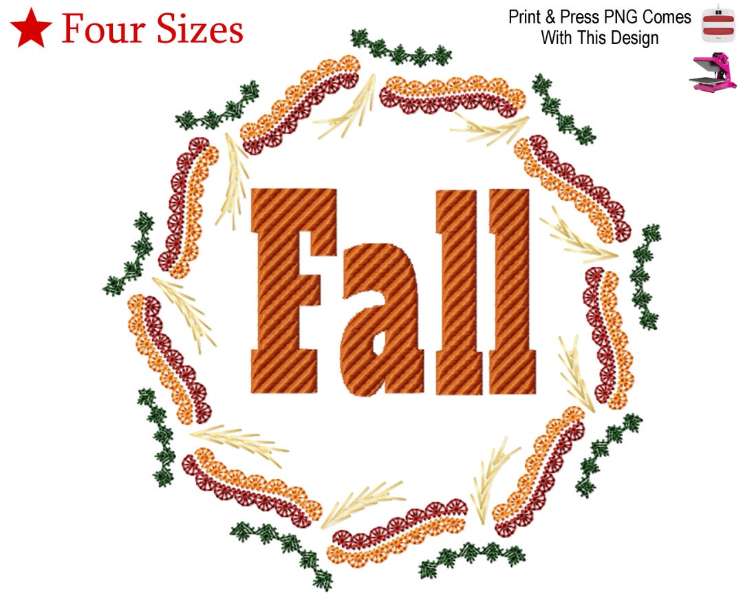 Fall Circle Machine Embroidery Design, Four Sizes Included, Instant ...
