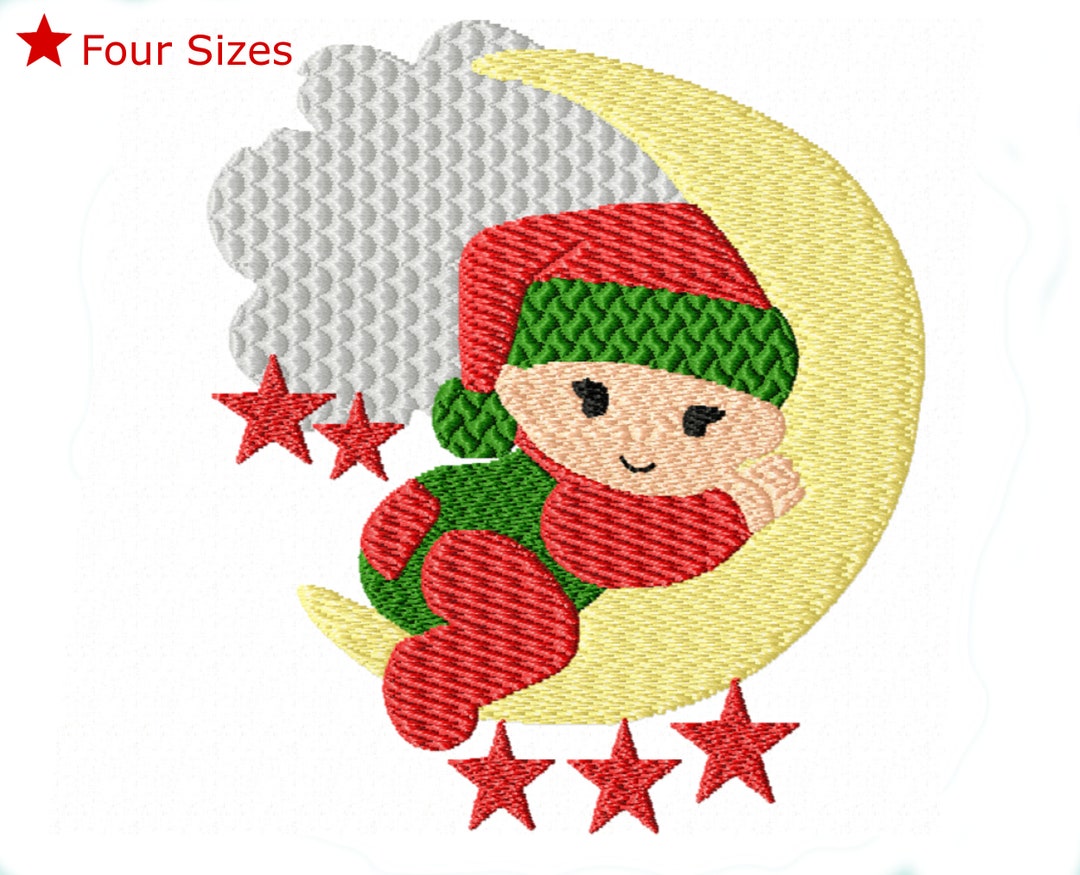 Baby Moon Machine Embroidery Design, Four Sizes Included, Instant ...