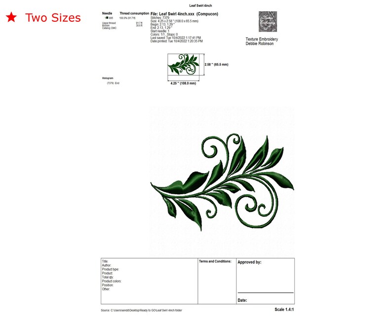 Leaf Swirl Machine Embroidery Design, Two Sizes Included, Instant ...