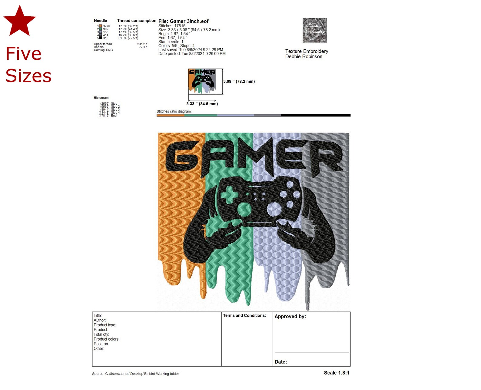 Gamer Machine Embroidery Design, Five Sizes Included, Instant Download ...
