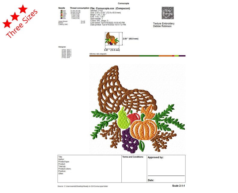 Cornucopia Machine Embroidery Design, Three Sizes Included - Etsy