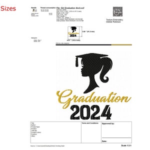 Girl Graduation Machine Embroidery Design, Four Sizes Included, Instant ...