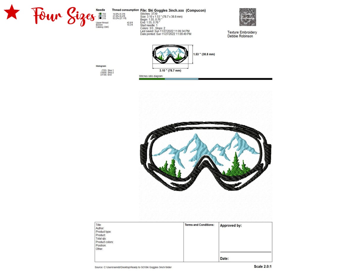 Ski Goggles Machine Embroidery Design Four Sizes Included - Etsy