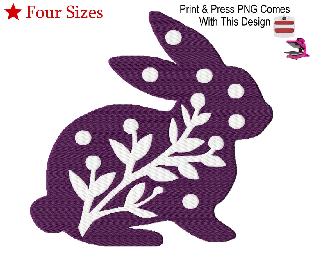 Bunny Holly Machine Embroidery Design, Four Sizes Included, Instant ...