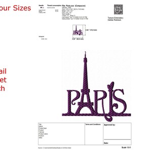 Paris Machine Embroidery Design, Four Sizes Included, Instant Download ...