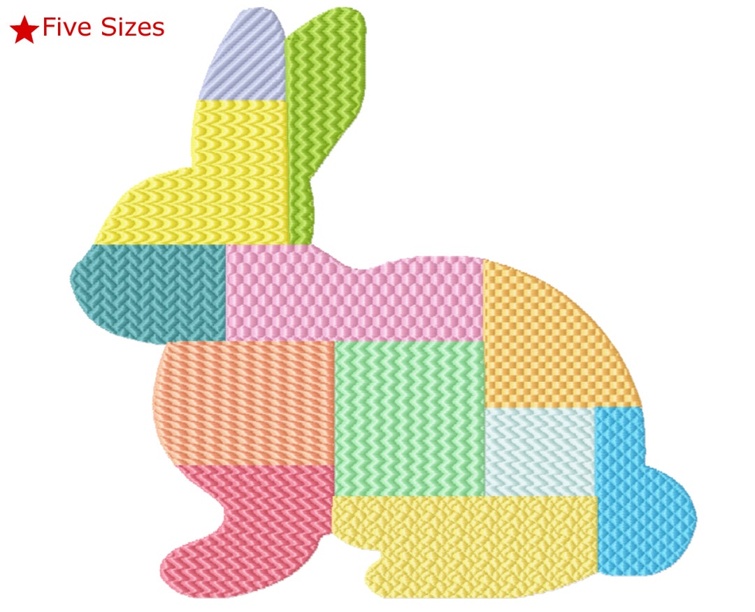 Patchwork Bunny Machine Embroidery Design, Five Sizes Included, Instant ...