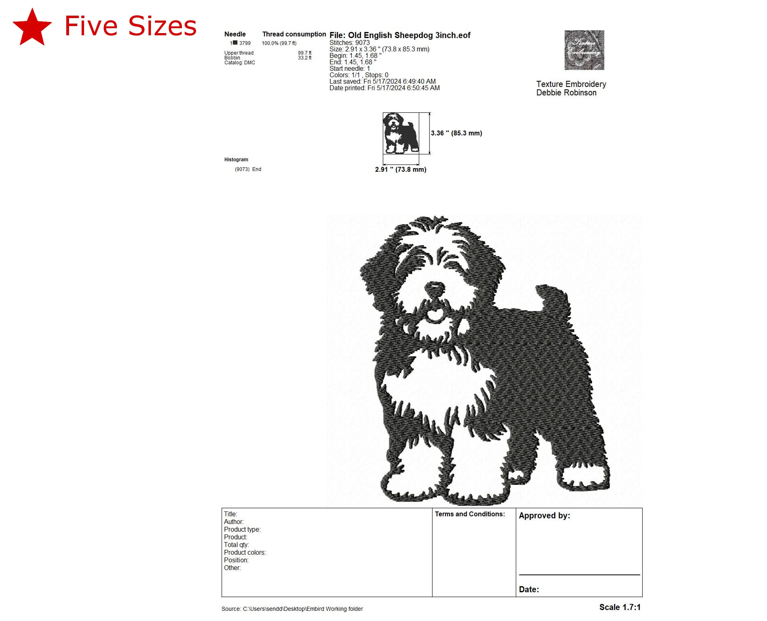 Old English Sheepdog Machine Embroidery Design, Five Sizes Included ...