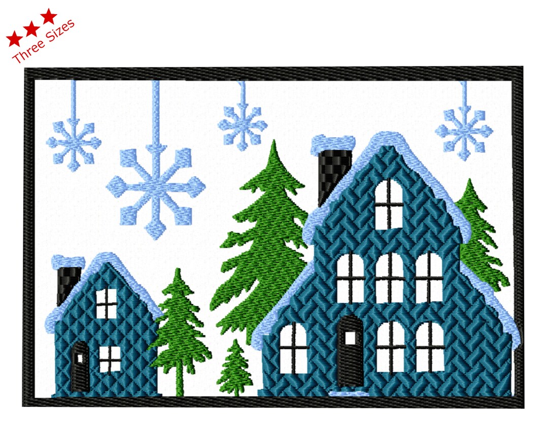 Winter Scene Machine Embroidery Design, Three Sizes Included - Etsy