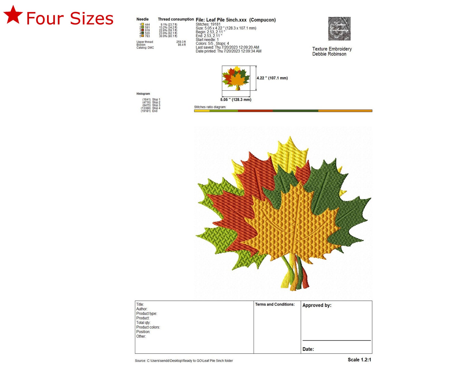 Leaf Pile Machine Embroidery Design, Four Sizes Included, Instant ...