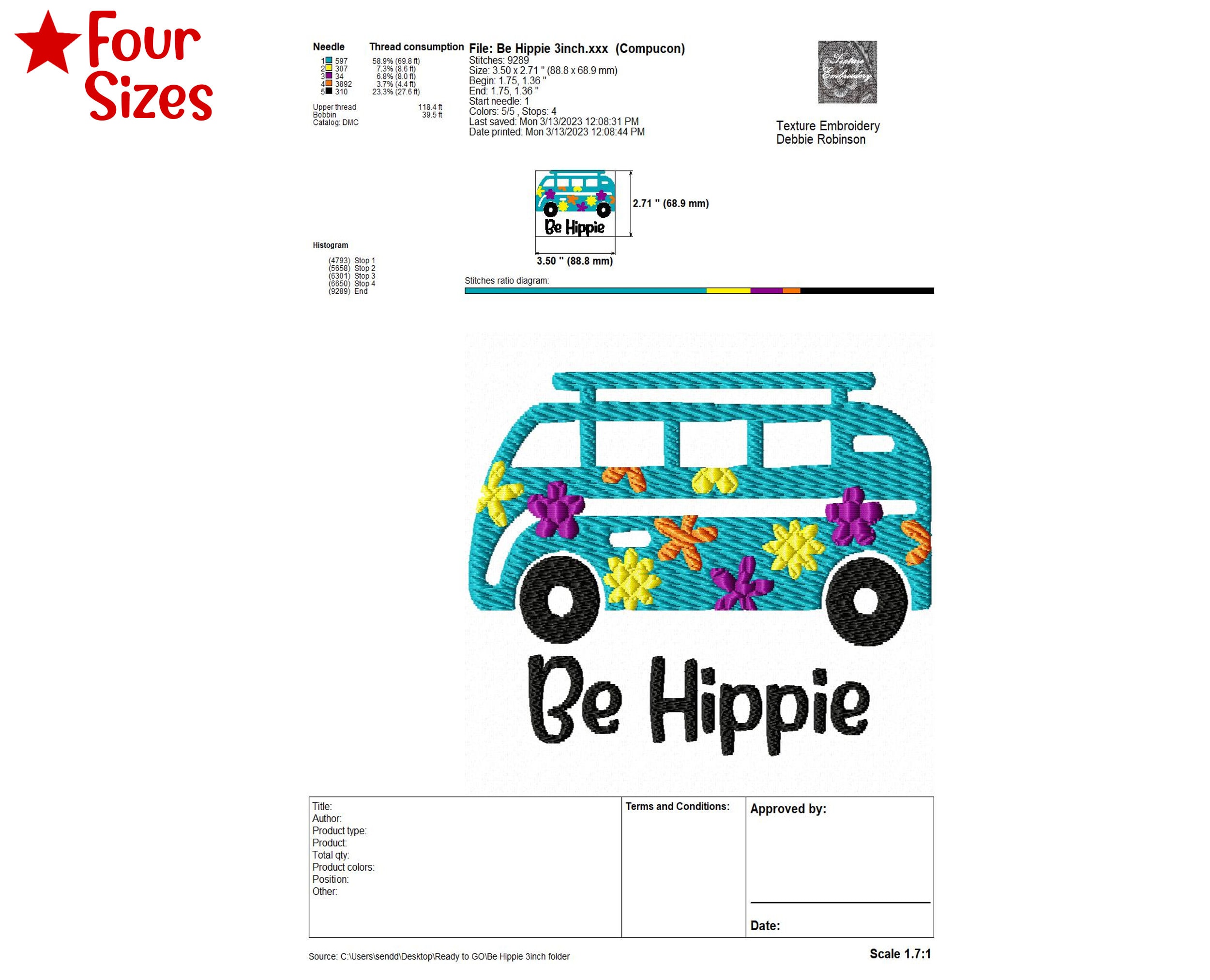 Be Hippie Machine Embroidery Design, Four Sizes Included, Instant ...