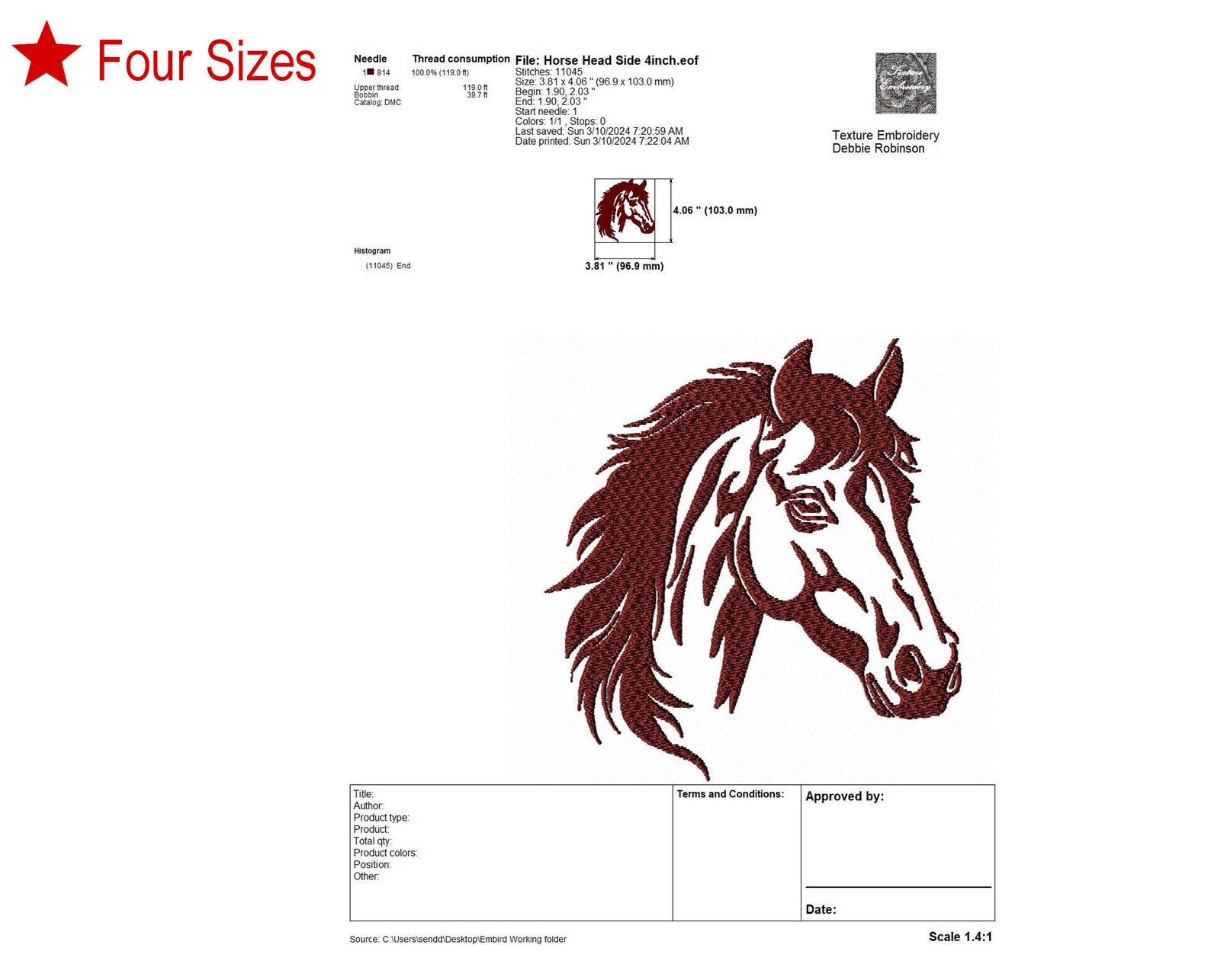 Horse Head Side Machine Embroidery Design, Four Sizes Included, Instant ...