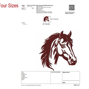 Horse Head Side Machine Embroidery Design, Four Sizes Included, Instant ...
