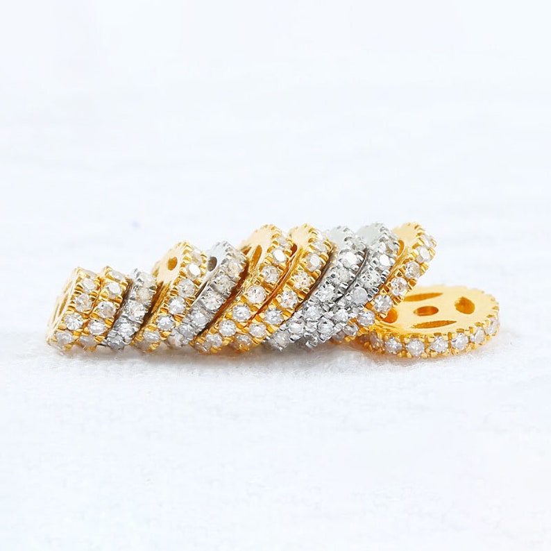 18K Gold Single Line Diamond Spacer Bead - Micro Pave Diamond Bead ...