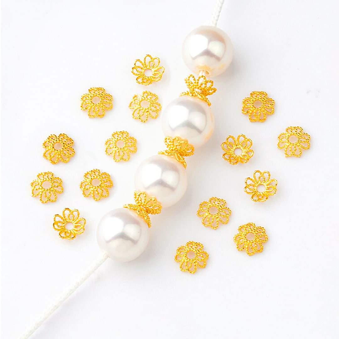 3.8mm 18k Solid Gold Bead Cap - Floral Beadcaps - Fancy Beadcap - Bead ...