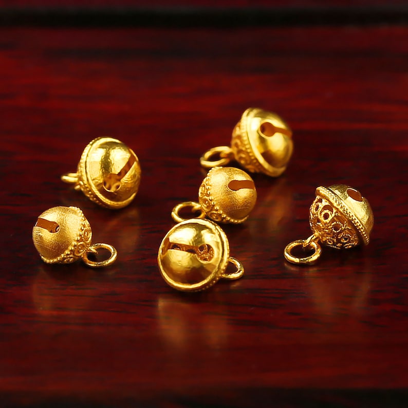 18k Gold Bell Charm - Hollow Flower Unique Designed - Holiday Bells ...